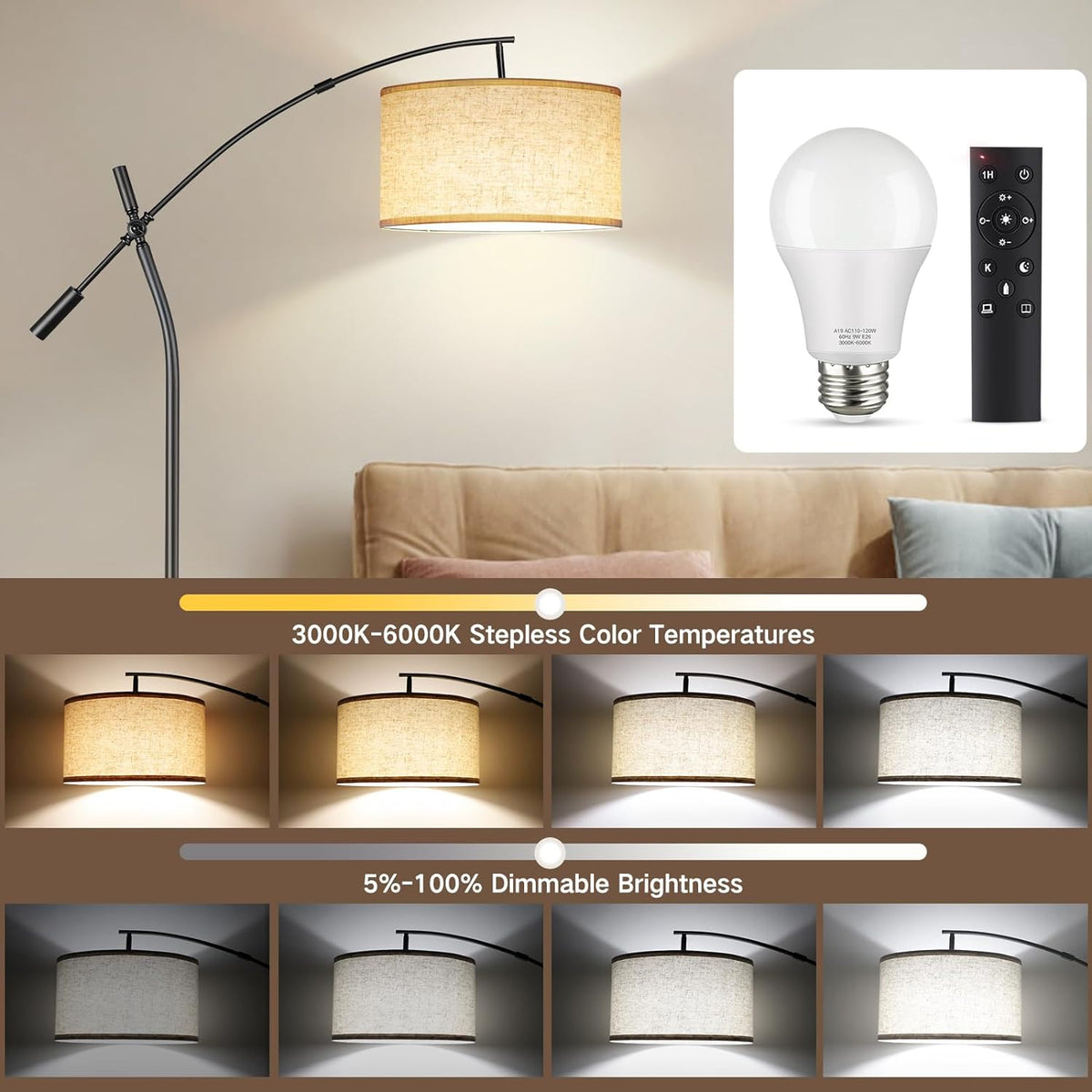 OUTON 9W 810 LM LED Dimmable Light Bulb with Remote Control（2 Sets）, A