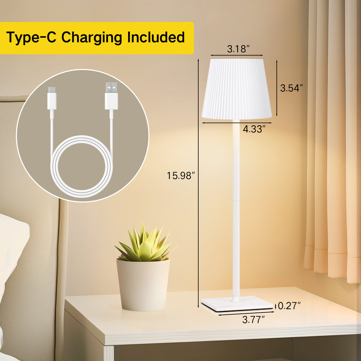 OUTON Touch Control Table Lamps for Living Room, 3-Way Dimmable Wirele