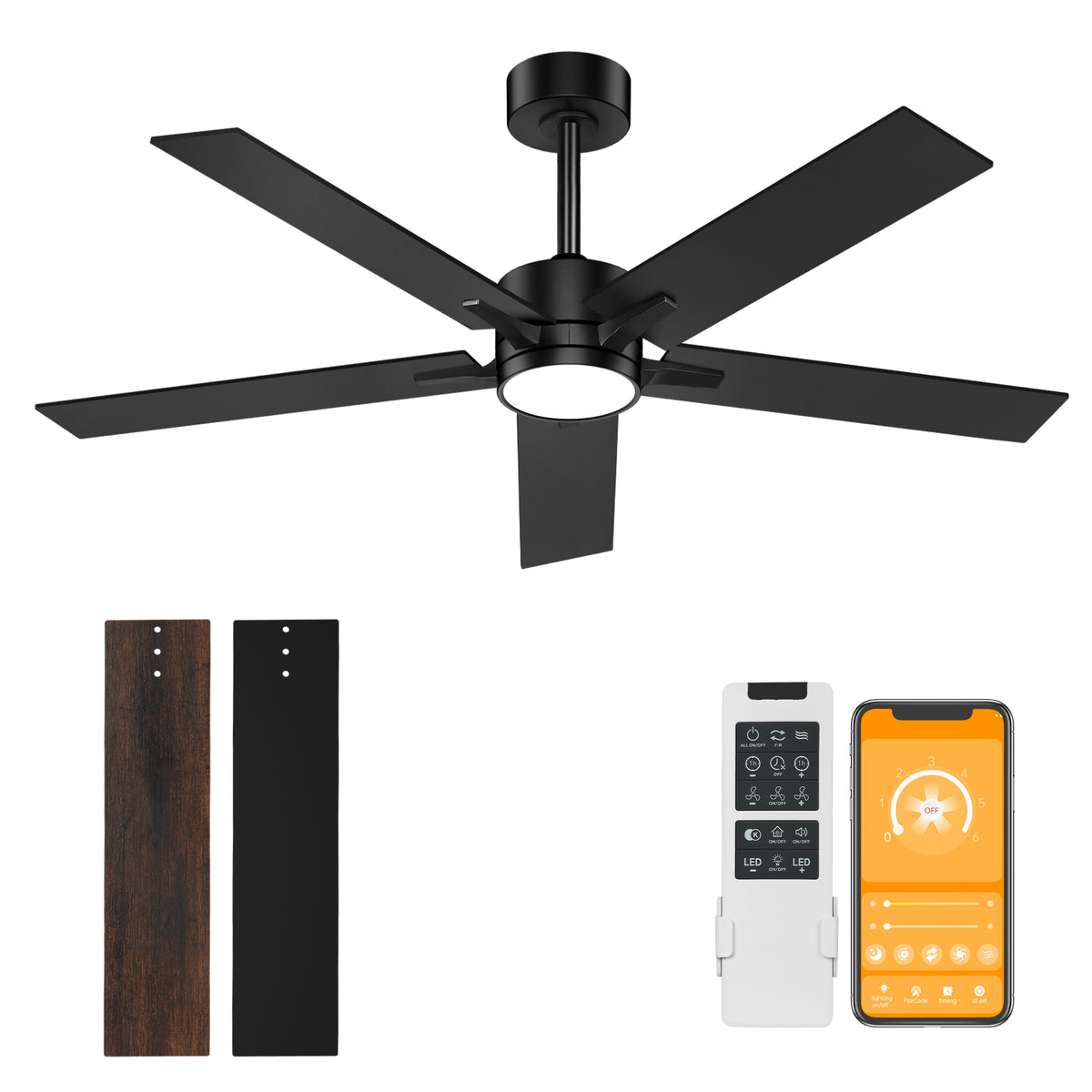 OUTON 52" Ceiling Fan with Lights and Remote Control, Indoor Outdoor C